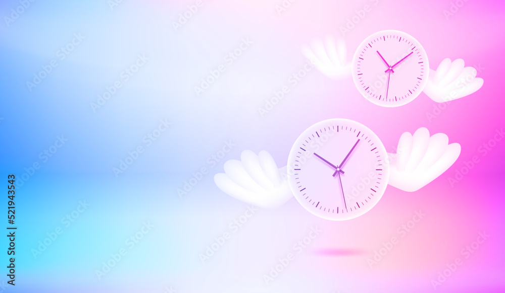 Vetor de Flying clock with the wings. Vector 3d banner with copy space ...