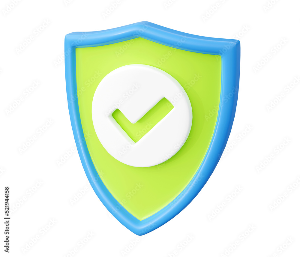 Shield with tick 3d render - security and safety concept with check ...