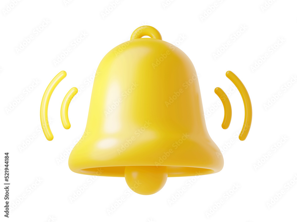 Notification bell icon 3d render - cute cartoon illustration of simple ...