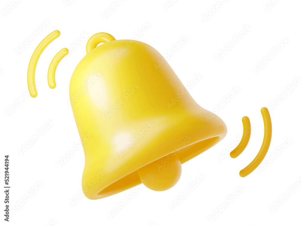 Notification bell icon 3d render - cute cartoon illustration of simple ...
