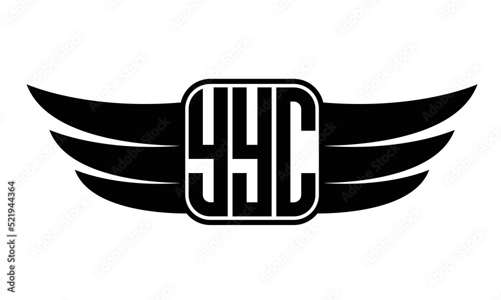 YYC three-letter Wing black and white logo design. Vector template ...
