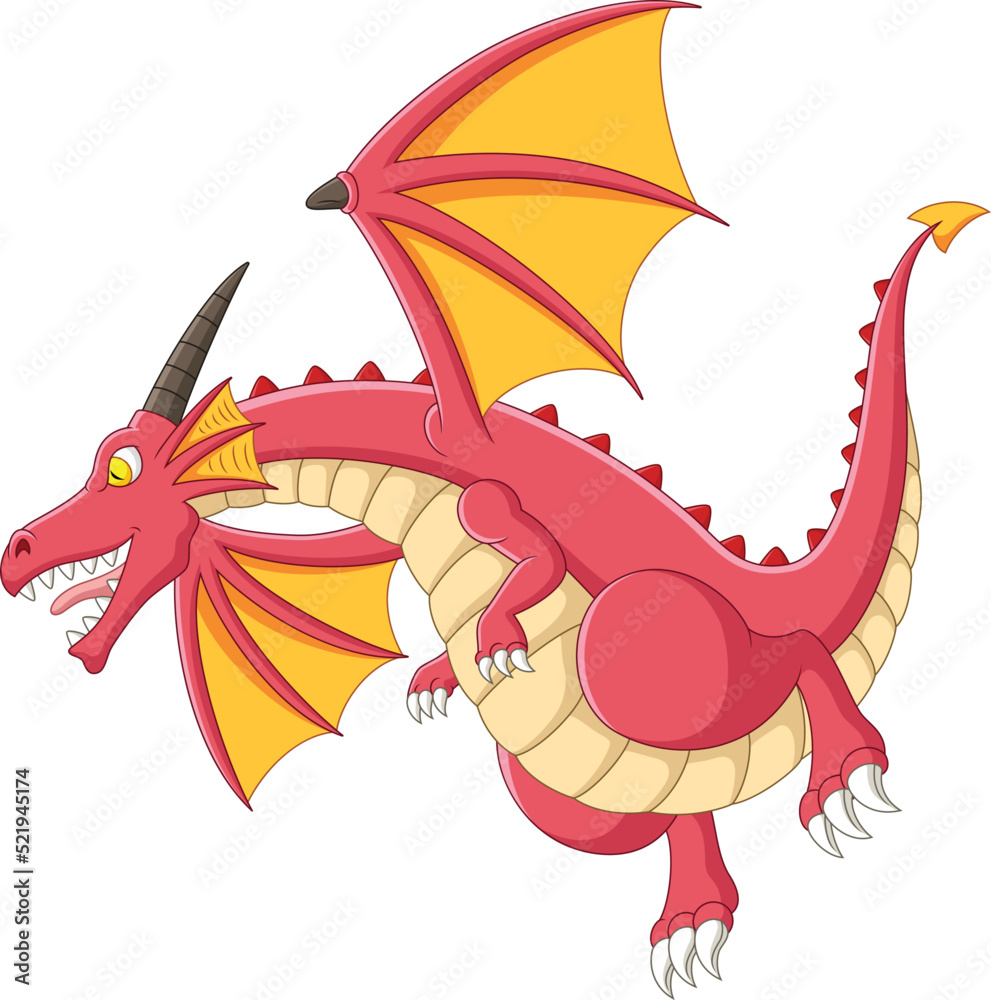 Cartoon red dragon on white background Stock Vector | Adobe Stock