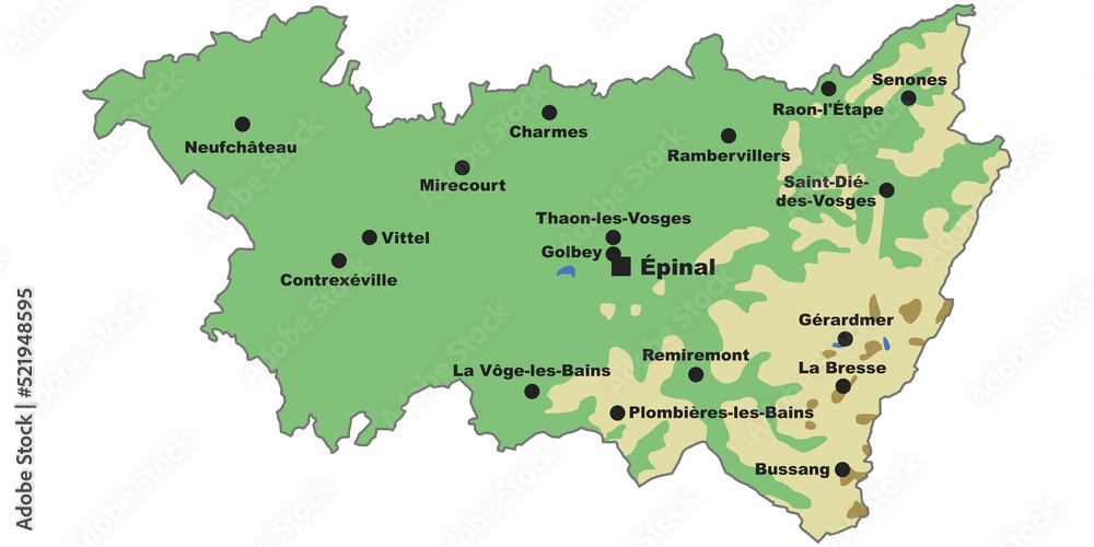 Vosges Map with cities and towns Stock Illustration | Adobe Stock