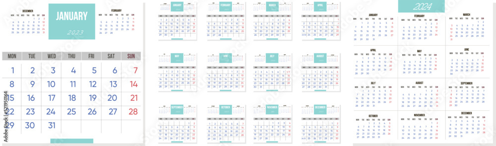 Calendar 2023, calendar 2024 week starts Monday corporate design ...