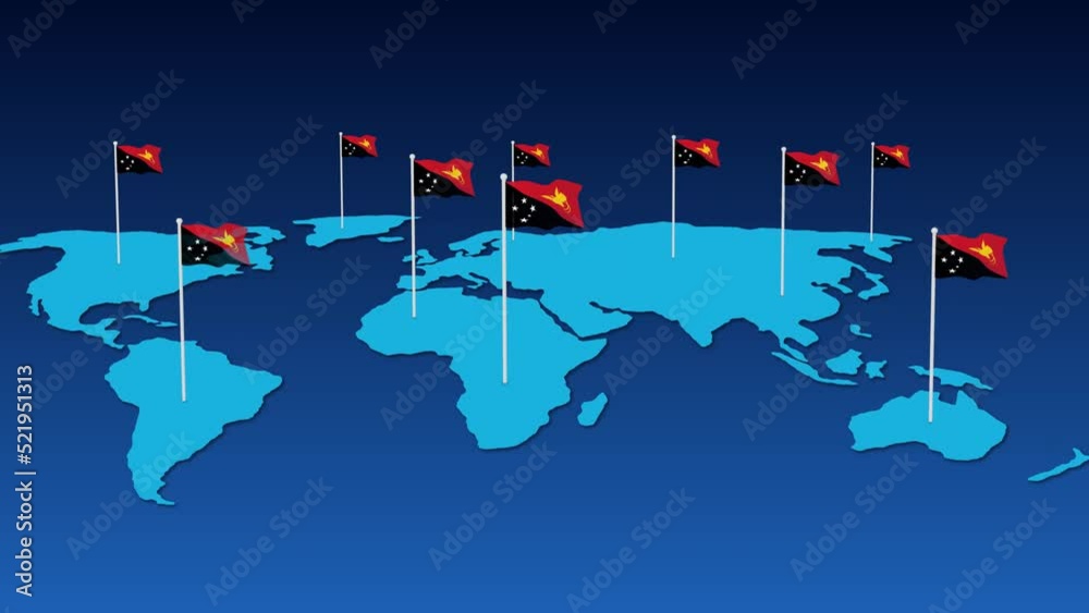 Papua-new-guinea national flag fly on earth map animation Stock Video ...
