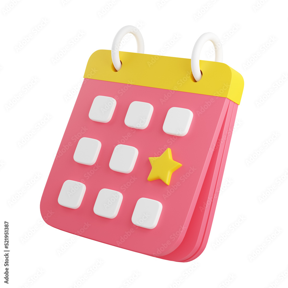 Calendar with marked date 3d render illustration. Pink floating ...