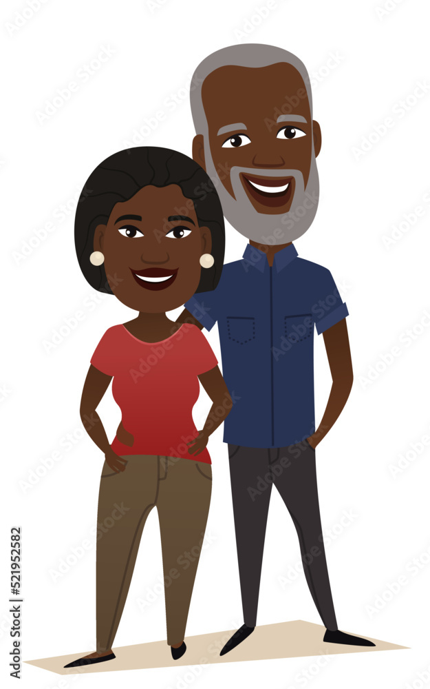 Happy black middle aged couple isolated vector illustration. Smiling ...