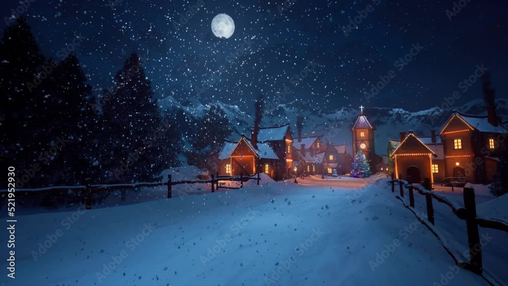 Beautifully decorated winter village on Christmas Eve with winter ...