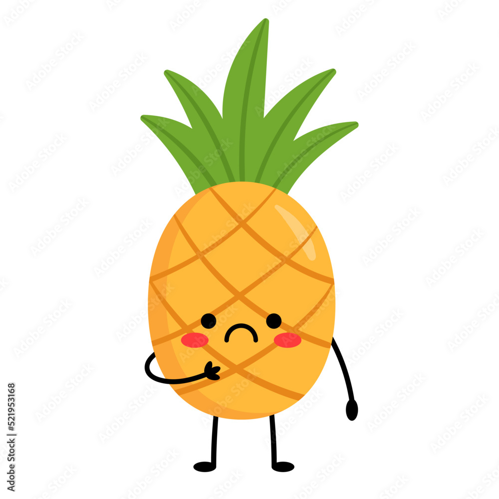 Pineapple gurgles. Cartoon character pineapple with arms and legs, with ...