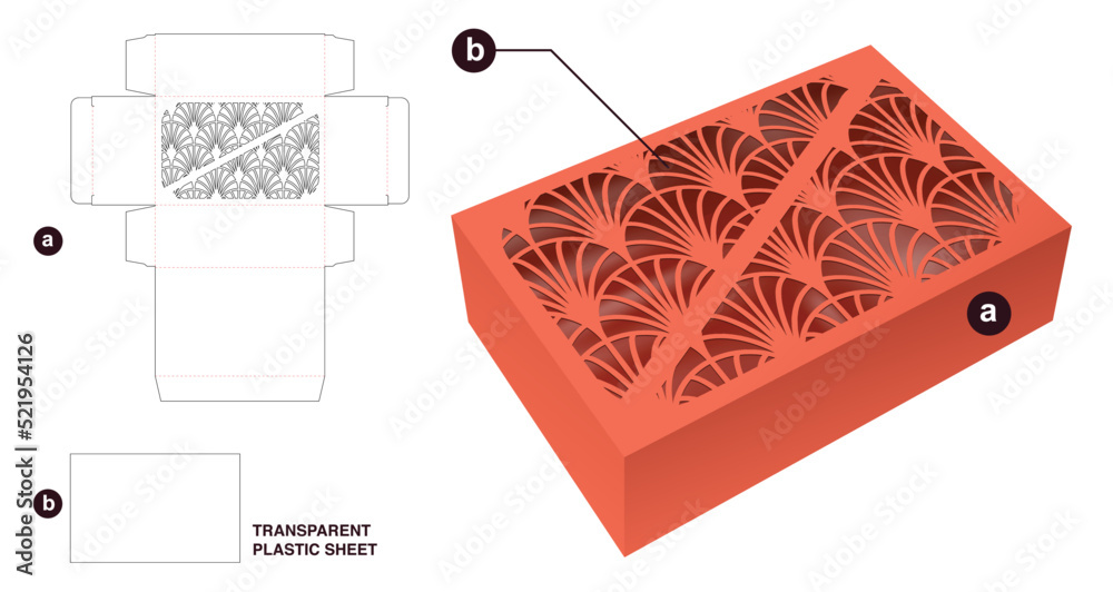 stenciled Japanese pattern box die cut template and 3D mockup Stock ...