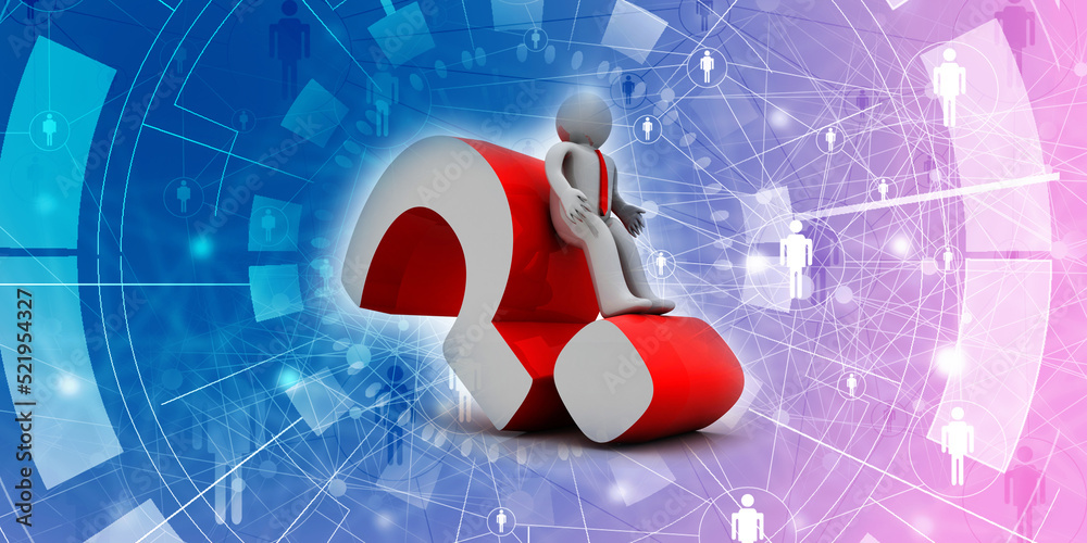 3d illustration Question Mark. 3D. 3d small people - complicated ...