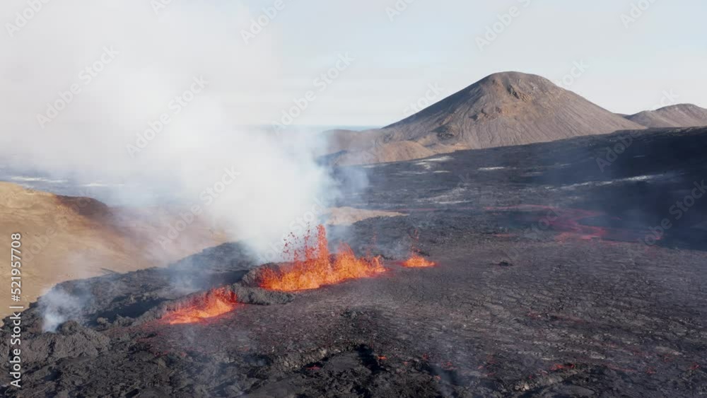 Iceland 2022 volcano eruption ejecting fiery hot lava from earths crust ...