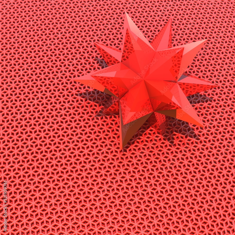 Big red 3d star with reflection effect on the figured background. 3d ...
