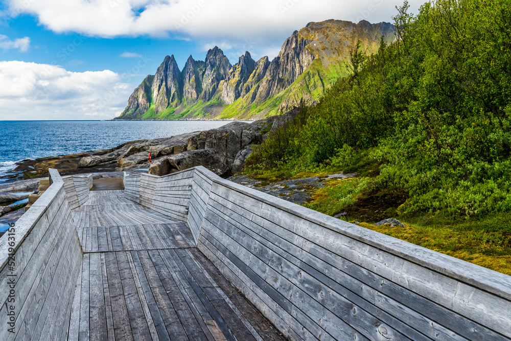 Norway, Troms og Finnmark, Tungeneset observation point overlooking ...
