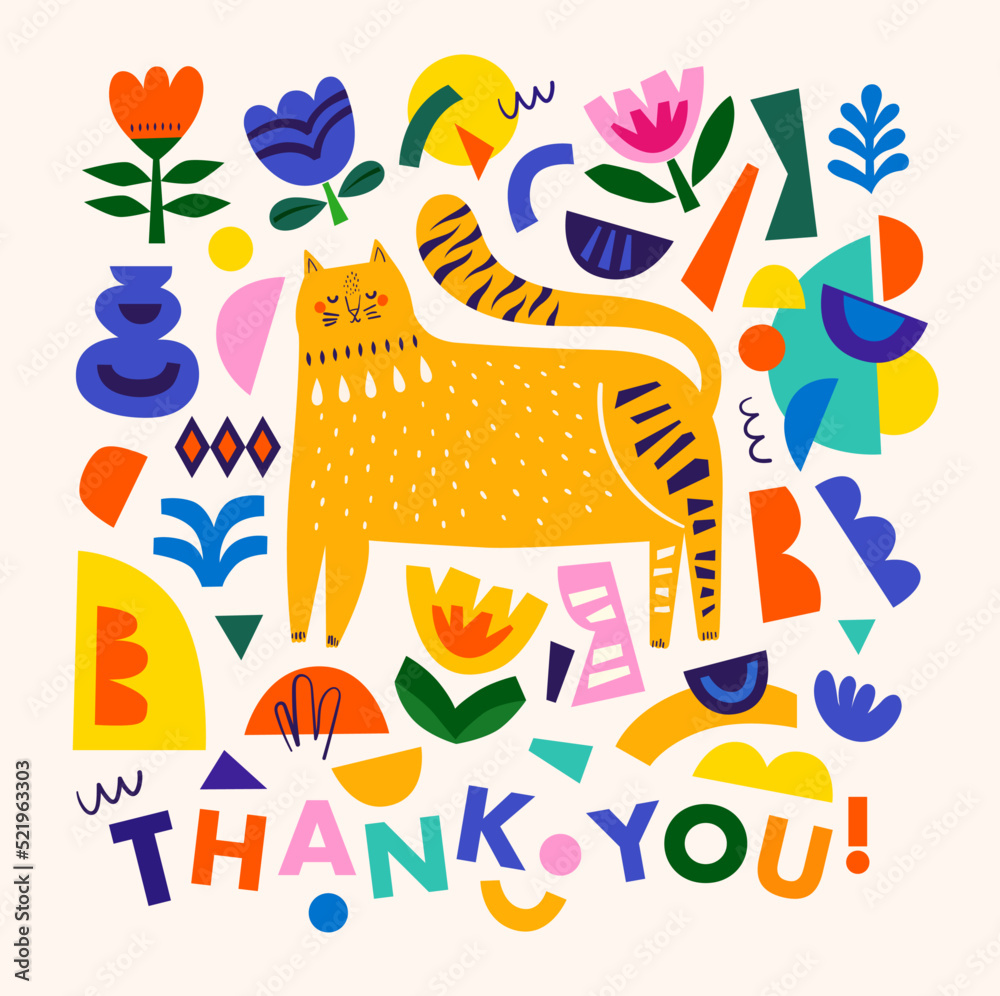 Cute Thank you card with cat Stock Vector | Adobe Stock