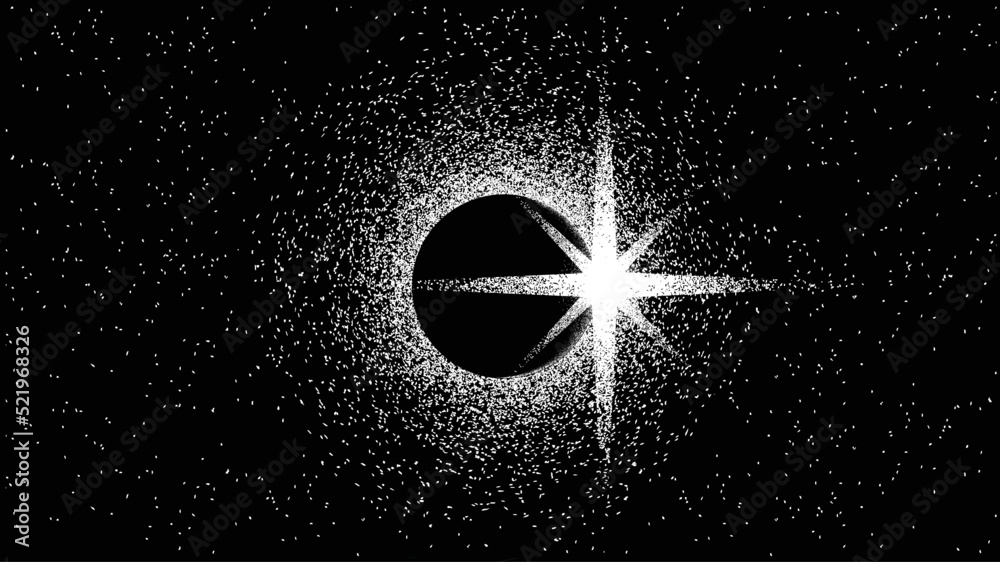 Solar eclipse .Star and moon in space. Futuristic landscape, with noise ...