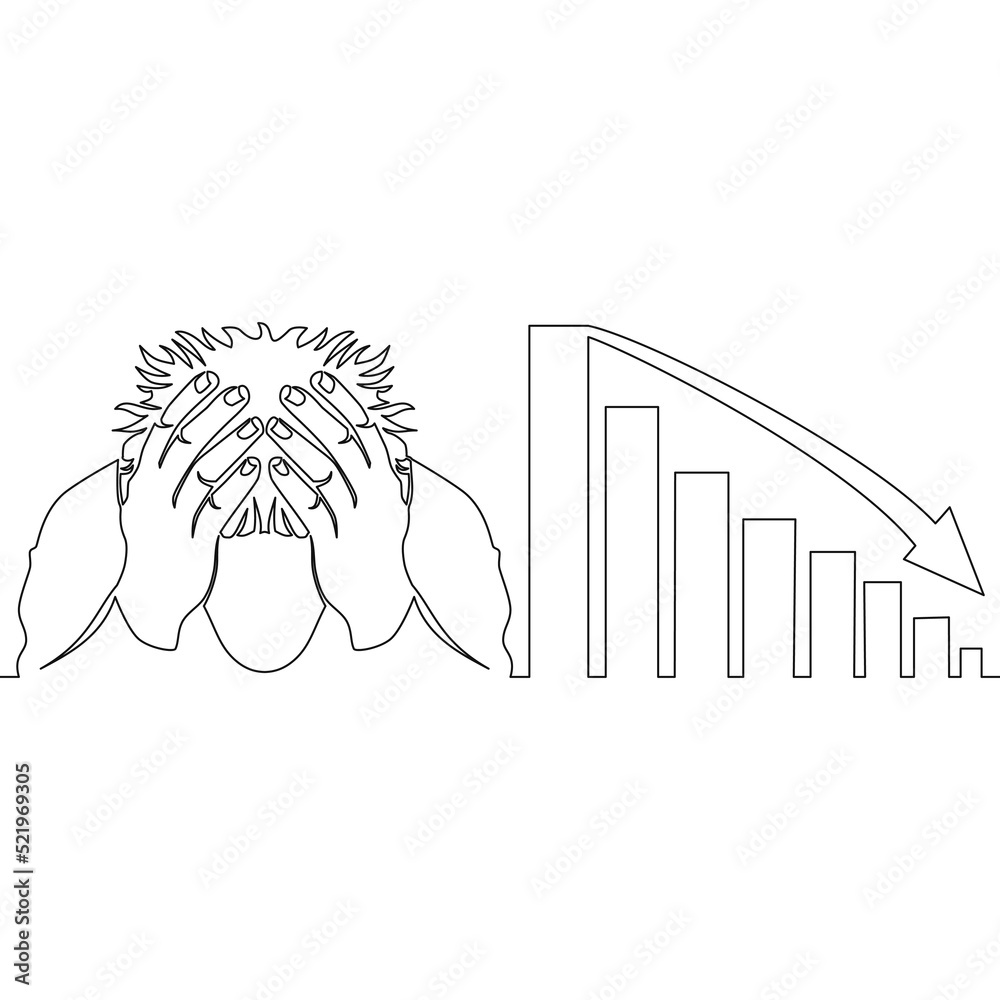 Continuous line drawing Desperate businessman financial crisis and ...