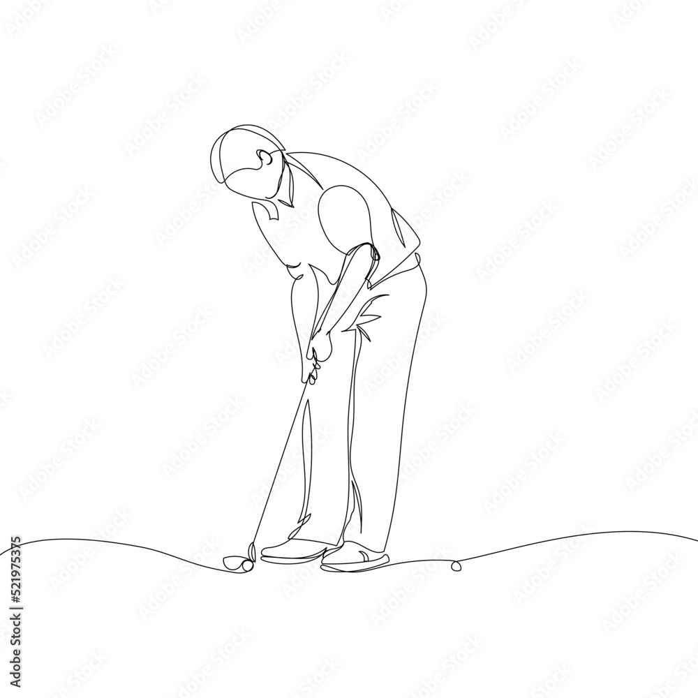 Golf player with club and ball one line art. Continuous line drawing ...