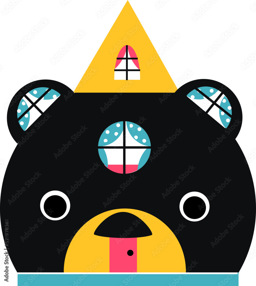 Cute cartoon house bear face shape in child style. Vector clip art ...
