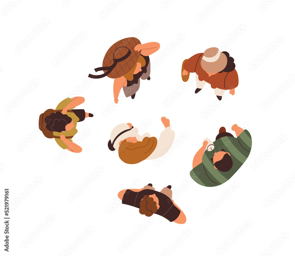 People overhead. Top view of men, women walking, going, standing ...