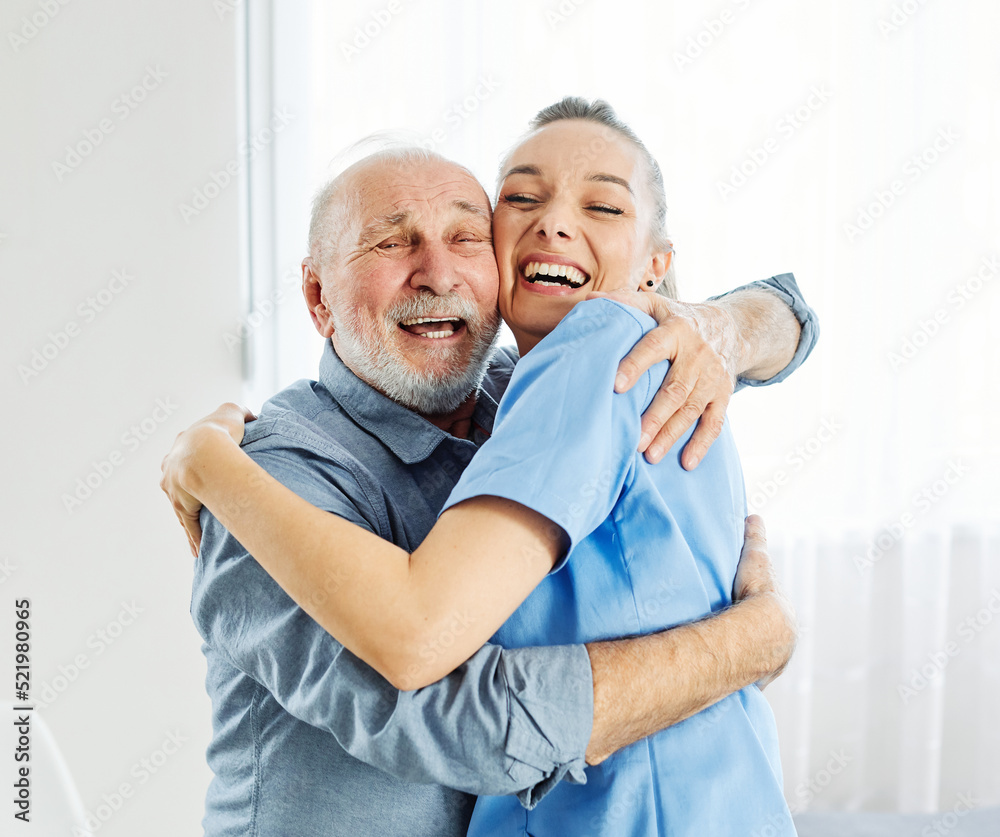 nurse doctor senior care hug hugging bonding embracing friend patient ...