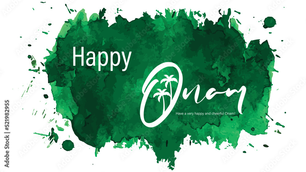 Happy onam caption isolated green watercolor splash vector image. Stock ...