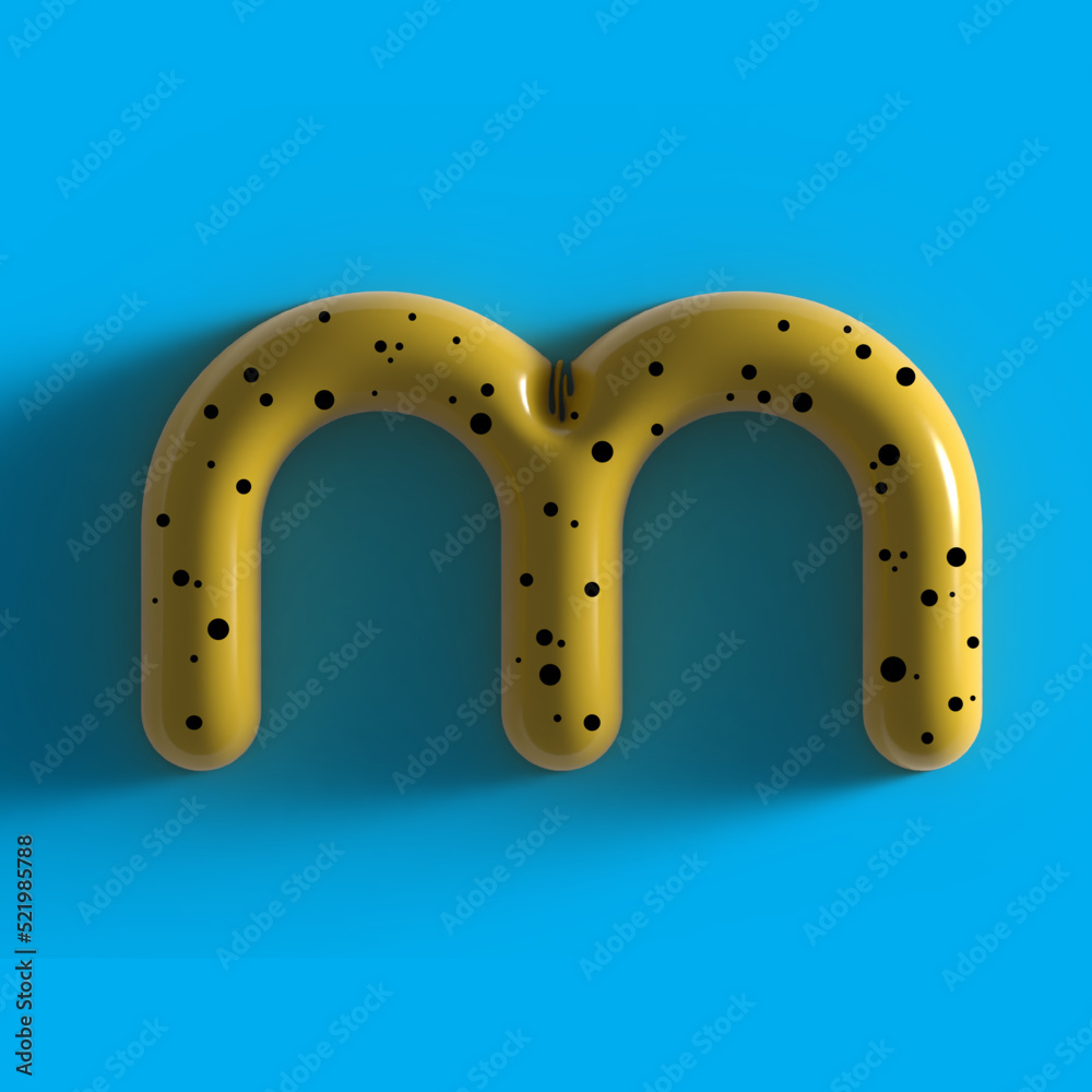 3d yellow bubble plastic letter M . Glossy yellow alphabet letter M ...