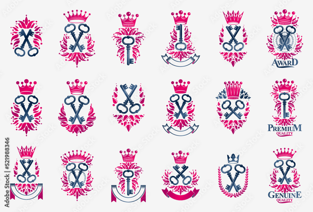 Turnkeys secrets emblems vector emblems big set, keys heraldic design ...