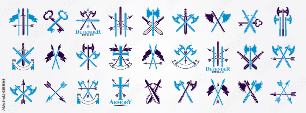 Weapon emblems vector emblems big set, heraldic design elements ...