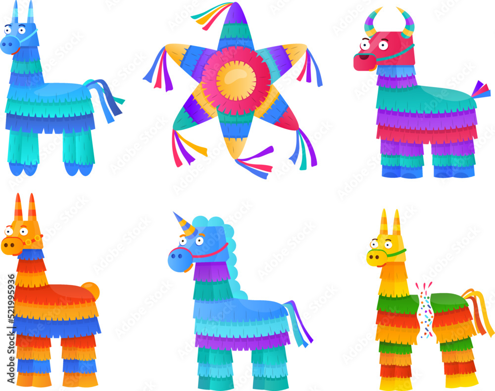 Cartoon pinata. Colorful mexican toys, pinatas mexico carnival children ...