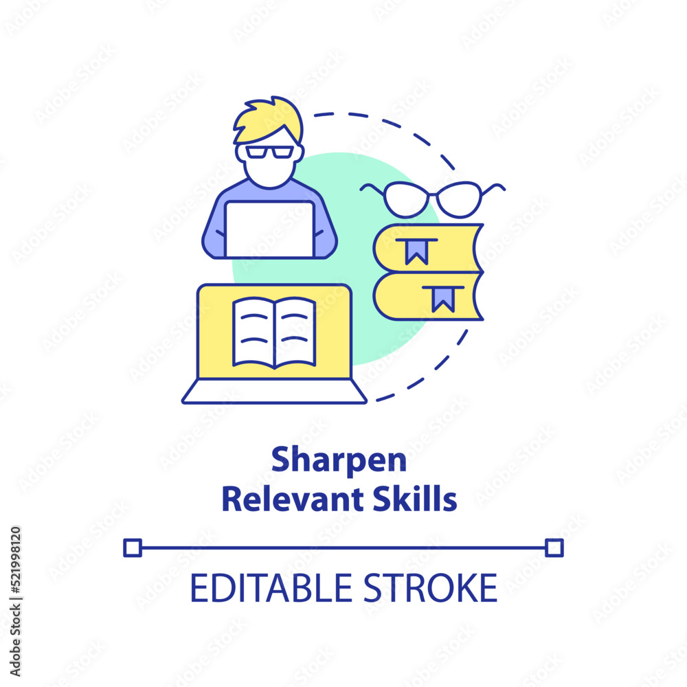 Sharpen relevant skills concept icon. Better expertise. Becoming data ...