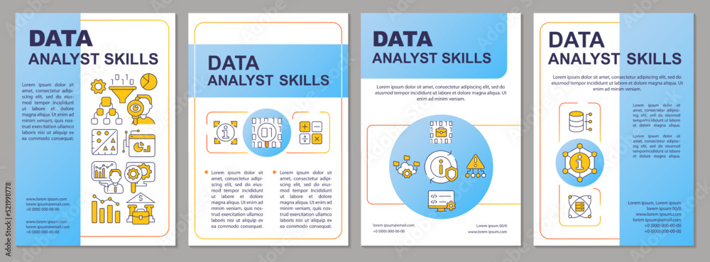 Data analyst skills blue brochure template. Computer science. Leaflet ...