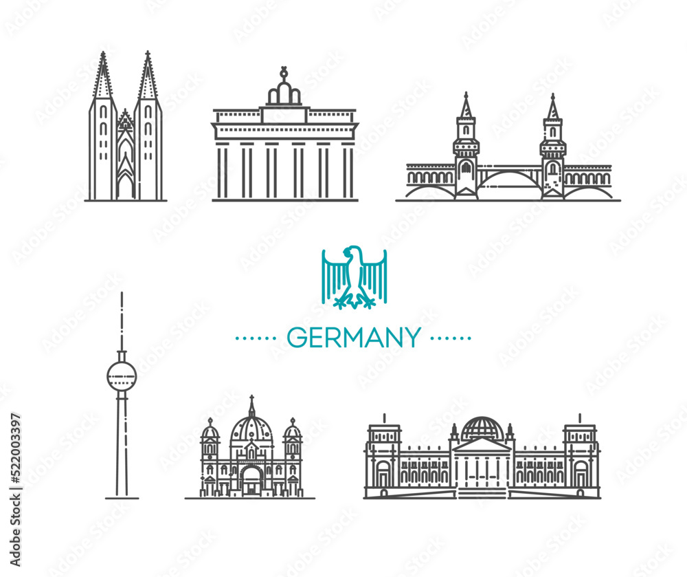 Germany, Berlin, outline city vector illustration, symbol travel sights ...