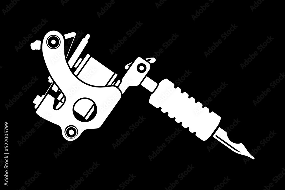 Modern tattoo machine illustration in black and white vector design ...