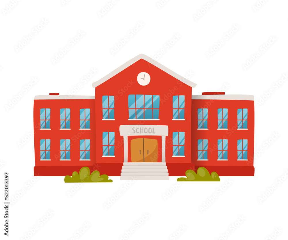 School building cartoon facade. Cute school exterior. Stock Vector ...