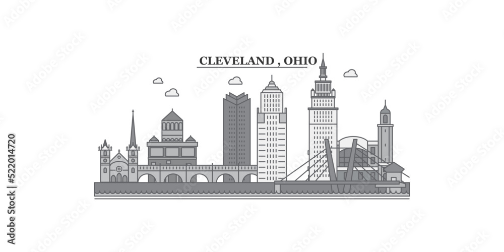 United States, Cleveland city skyline isolated vector illustration ...