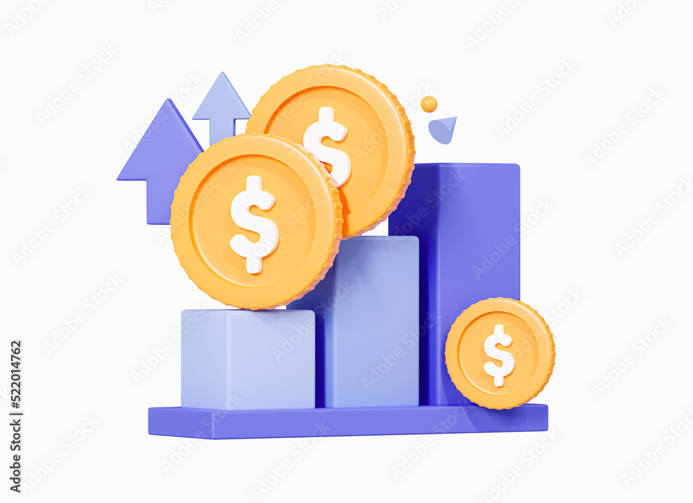 ภาพประกอบสต็อก 3D Growth chart of the dollar. Trade arrow and exchange ...