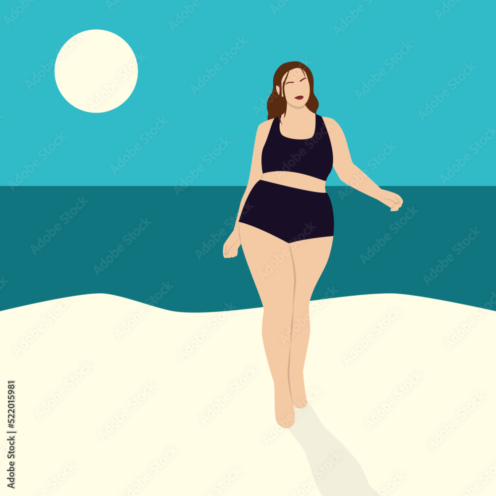 Happy body positive concept. Different is beautiful. Attractive overweight woman. For Fat ...