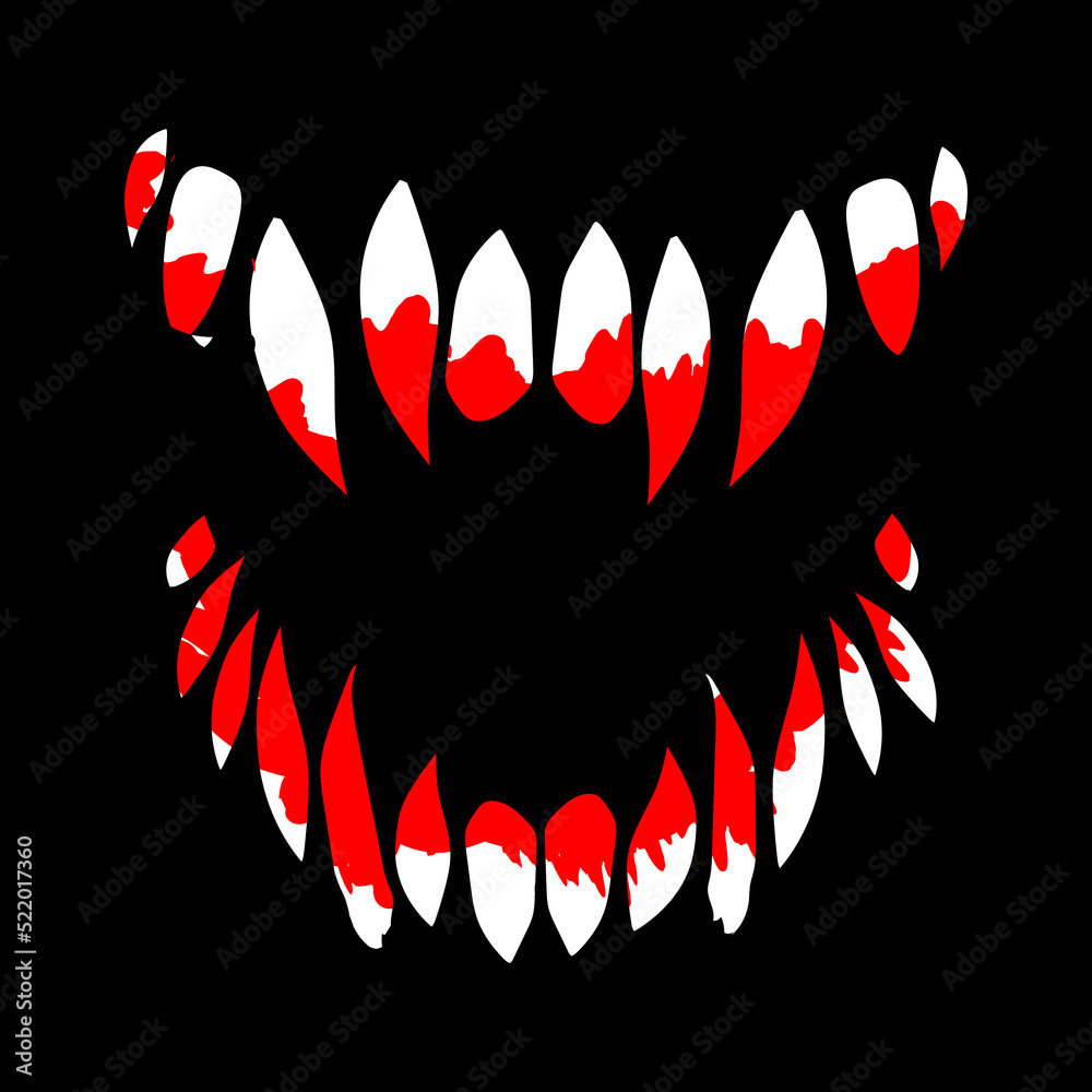 Vampire teeth in blood vector illustration isolated on black background ...