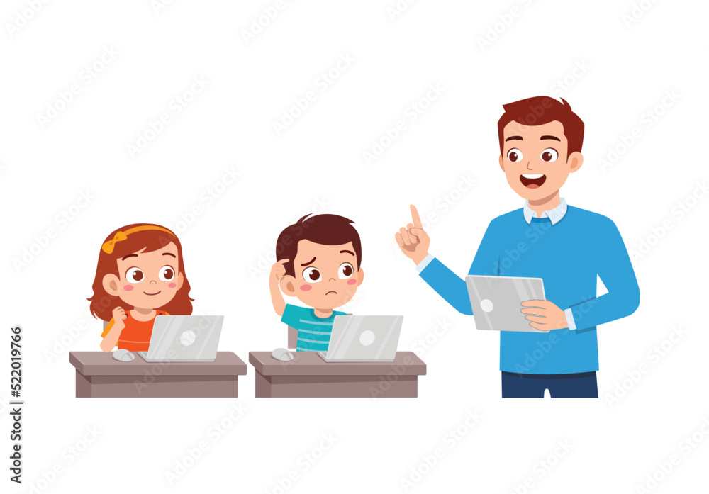 teacher explain about computer and internet to student Stock Vector ...