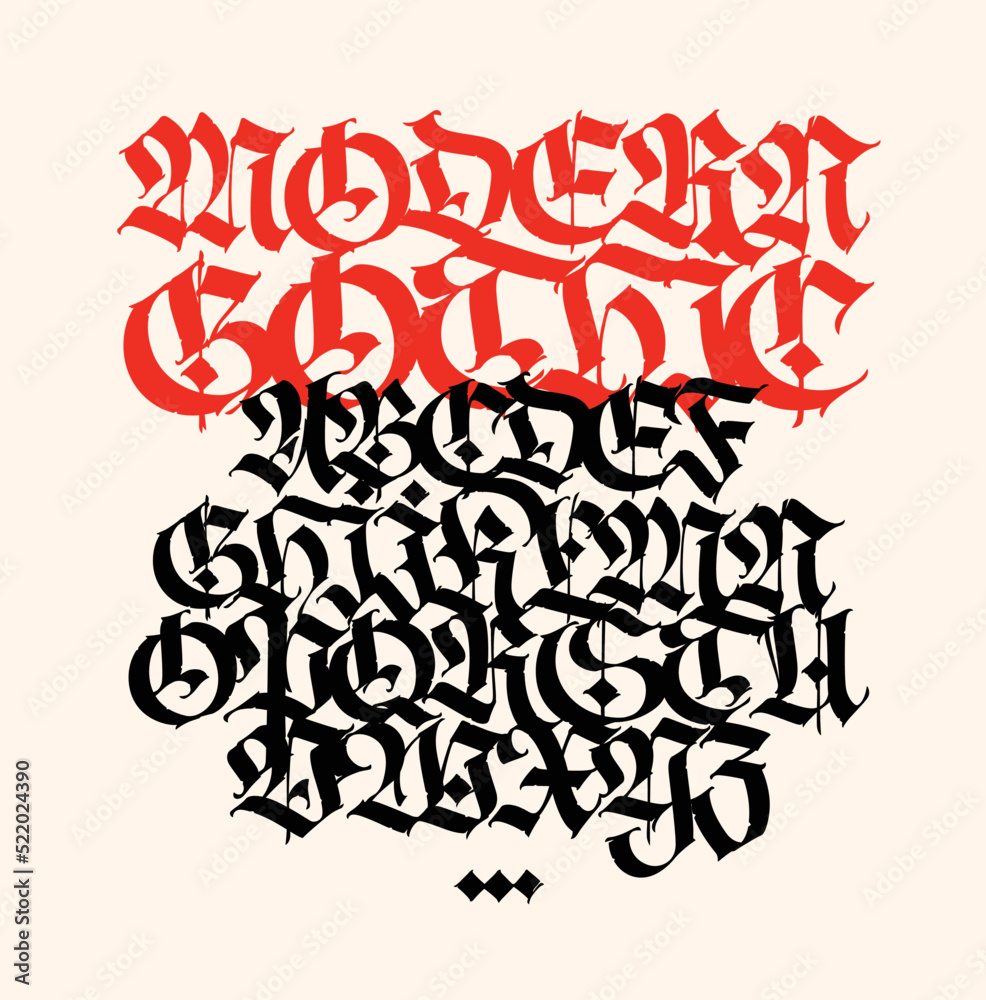 Gothic font from Latin letters. Vector. English alphabet. Medieval ...