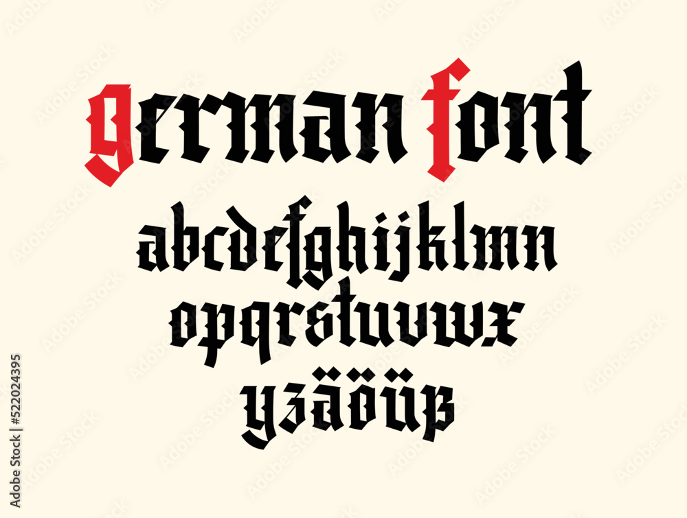 Gothic font from Latin letters. Vector. German alphabet. Medieval ...