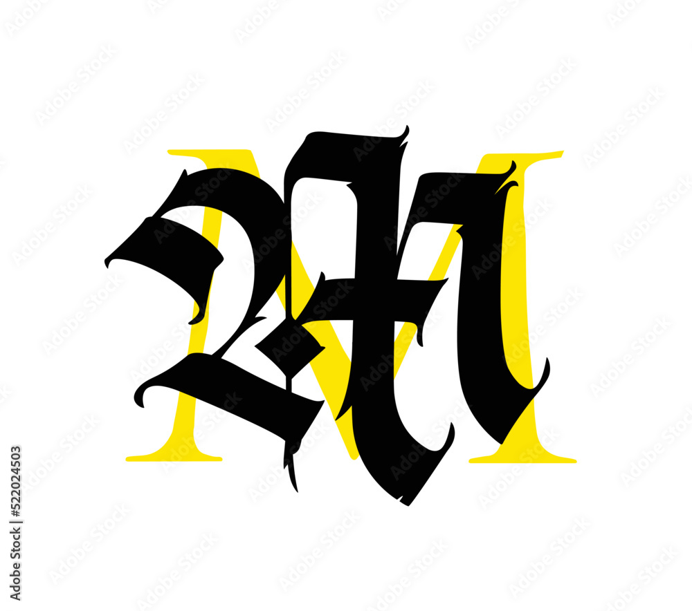 Letter M, in the Gothic style. Vector. Alphabet. The symbol is isolated ...