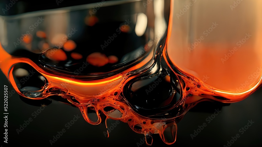Melted glass, 4k close up illustration. Orange glow, hot molten liquid ...