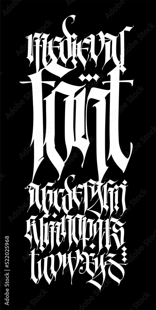 Gothic. Uppercase and lowercase letters on a black background ...