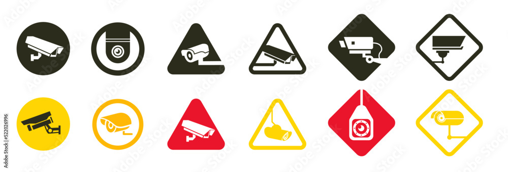 Cctv labels. Security cameras symbols for security and safety ...