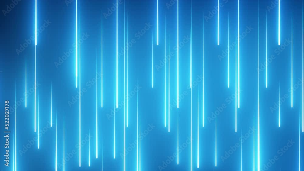 Bright neon blue laser beam falling. Abstract technology background ...