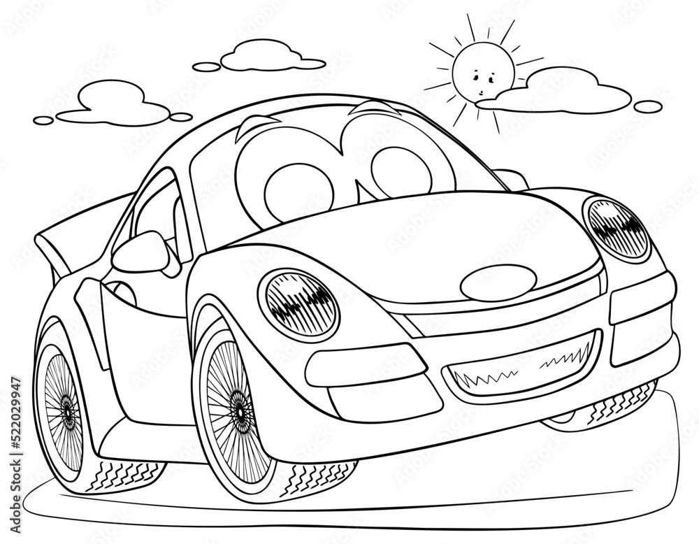 Cartoon sport car for coloring page. Stock Vector | Adobe Stock