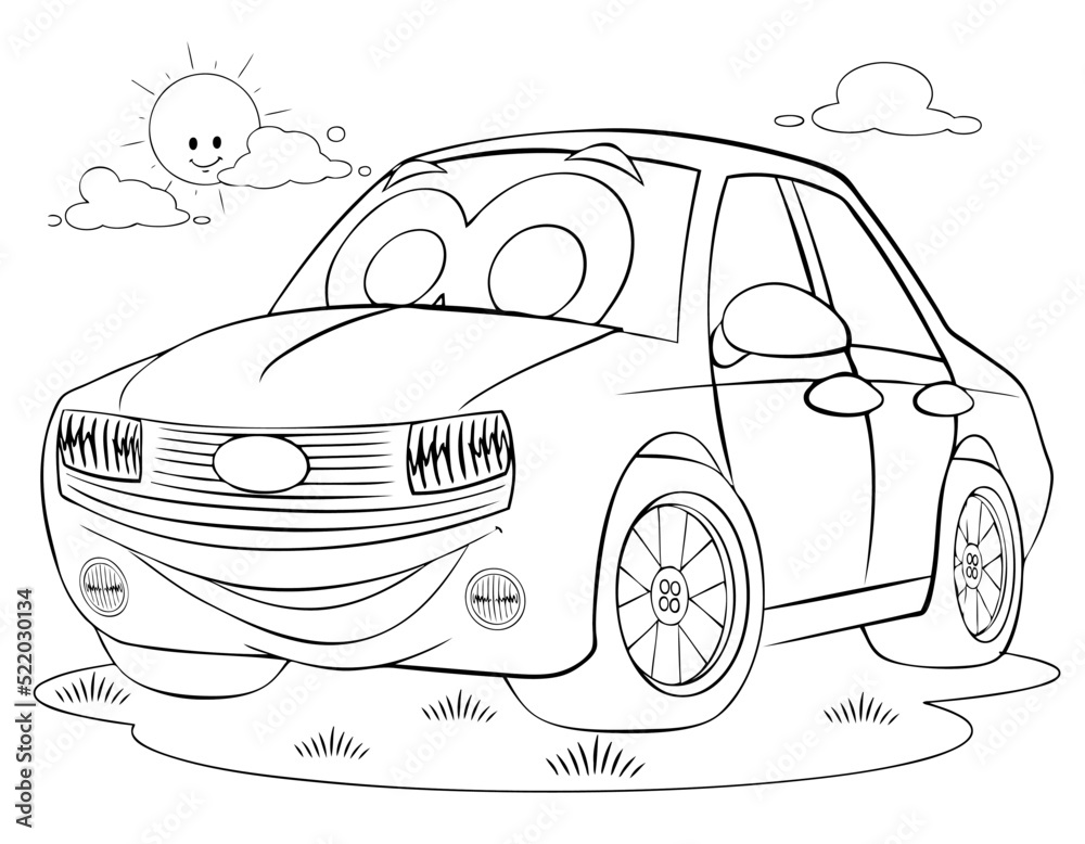 Cartoon car for coloring page. Stock Vector | Adobe Stock