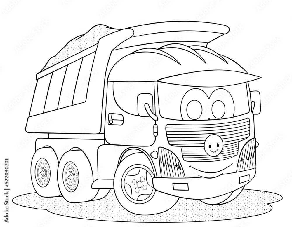 Cartoon dump truck for coloring page. Stock Vector | Adobe Stock